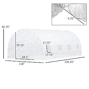 Outsunny 234.25" x 118" x 82.75" Walk-in Tunnel Greenhouse Garden Warm House Large Hot House Kit with 8 Roll-up Windows & Roll Up Door, Steel Frame, White