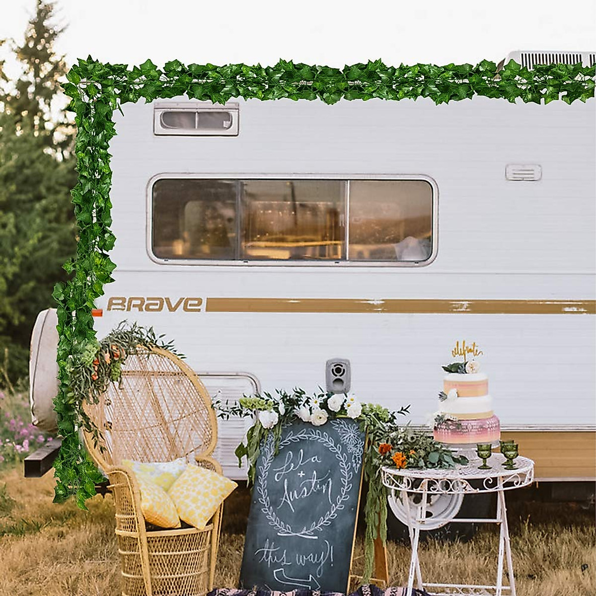 CQURE 48 Pcs 336Ft Artificial Ivy Fake Vines,Ivy Garland Greenery Garland Fake Hanging Plants Vines Green Leaves for Bedroom Wedding Garden Wall Room Decor