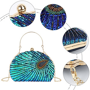 ZLM BAG US Beaded Sequins Seashell Evening Clutch Purse Mini Chain Crossbody Bag Peacock Shell Shoulder Bag