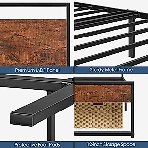 Yaheetech Twin Metal Platform Bed Frame with Rustic Wooden Headboard and Footboard, Single Country Bed for Boys& Girls, No Box Spring Needed/12 Inch Underbed Storage/No Noise/Easy Assembly, Mahogany