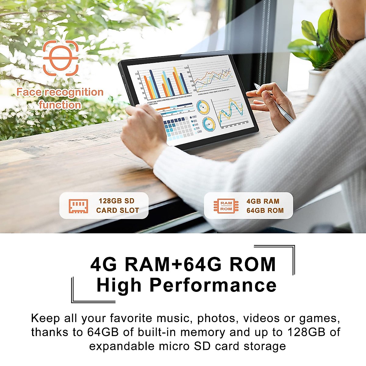 Oangcc 10.1" Android 11 Tablet, 2 in 1 Tablet 4GB RAM 64GB ROM (Up to 128G) Dual Camera Computer Tablet PC with Bluetooth Keyboard | Wireless Mouse | Stylus | Case | and More - Black