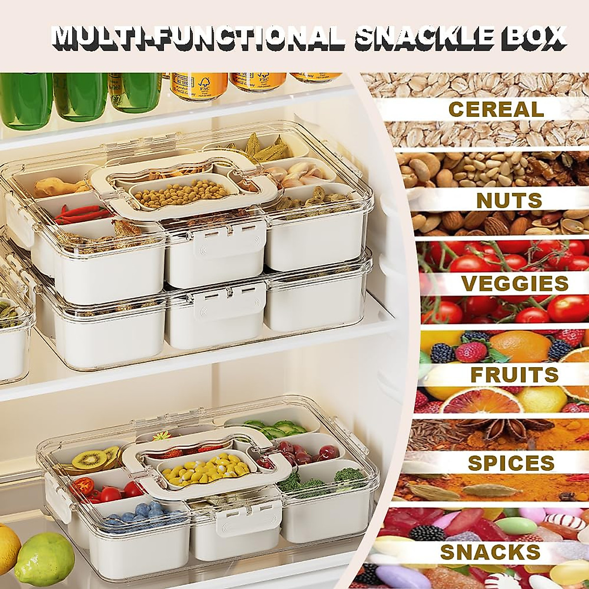 Iosjeude Tackle Box For Snacks, Divided Serving Tray With Lid And Handle, 9 Compartment Portable Snack Platters For Fruit, Nuts, Candy, Entertaining, Party, Picnic, Food Storage for Travel Beach