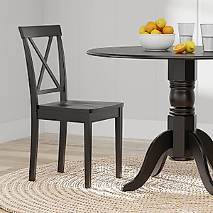 Glenwillow Home 3-PC - 42" Round Double Drop-Leaf Dining Table + X-Back Dining Chairs Dining Set in Black