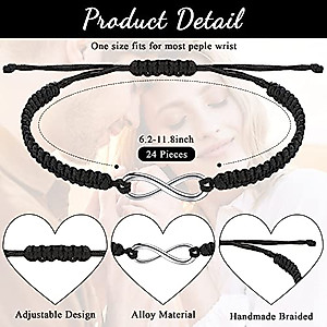 Sureio 24 Pcs Adjustable Matching Couples Bracelets Infinity Rope Bracelets Handmade Braided Friendship Bracelets (Black)