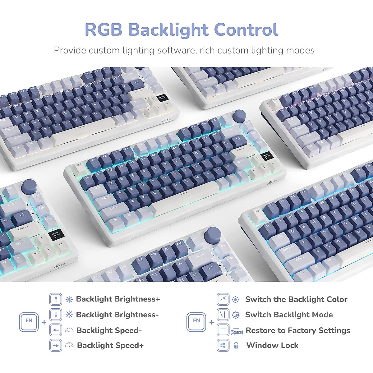 RK ROYAL KLUDGE M75 Mechanical Keyboard with OLED Smart Display and Volume Knob, 2.4G/USB-C/BT Gasket Mounted 75% Layout Wireless Gaming Keyboard with 81 Keys, RGB Backlit Hot-Swap Fast Silver Switch