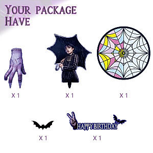 5 counts Wednesday Cake Toppers Cupcake Toppers, Cake Decorations for Addams Theme Birthday Party Supplies