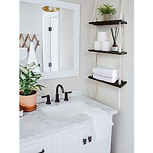 TIMEYARD Macrame Shelf Hanging Shelves, Wooden Wall Shelf with Woven Rope, Black Floating Shelves Storage Organizer, 3 Tier Shelf Boho Decor for Living Room, Bathroom, Bedroom