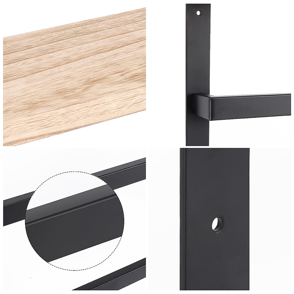 NearMoon Hanging Towel Rack for Bathroom, Thicken Metal Towel Holder with Wood Shelf, 3-Tier Towel Bar Storage, Wall Mounted Towel Hangers Bathroom Decor Organizer Accessories (24 Inch, Matte Black)