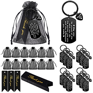 Yinkin 36 Pcs Employee Appreciation Gifts Bulk for Coworkers Keychains Organza Bags with Cards for Social Worker Staff Gifts(Black, 12 Sets)