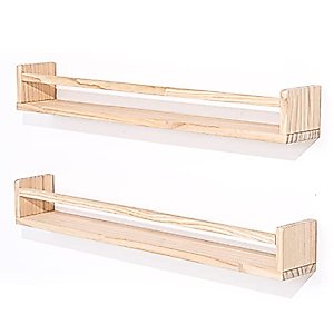 AZSKY Nursery Bookshelf Set of 2,36 Inch Natural Wood Nursery Book Shelves Wall Bookshelves for Kids,Baby Floating Bookshelves for Wall,Bathroom Living Room Decor,Can Be Dyed