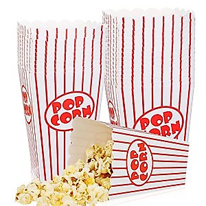 Potchen Movie Night Popcorn Boxes Paper Popcorn Bucket Red and White Striped Popcorn Container Vintage Retro Popcorn Bags for Party 6.3 Inch Tall Popcorn Holders for Carnival Circus Party(150 Pack)
