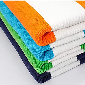 COTTON CRAFT Pool Lounge Chair Cover - 2 Pack - Chaise Beach Picnic Spa Towel - Cabana Stripe - Soft Premium Ringspun Terry Cotton - Oversized - 32 inch Wide x 82 inch Long with 7 inch Pocket – Aqua