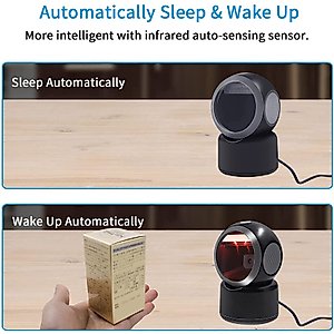 Symcode 1D 2D QR Desktop Barcode Scanner, Omnidirectional Hands-Free Automatic USB Barcode Reader Scanner