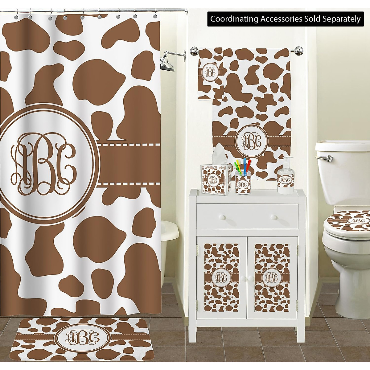 RNK Shops Personalized Cow Print Waste Basket - Single Sided (Black)