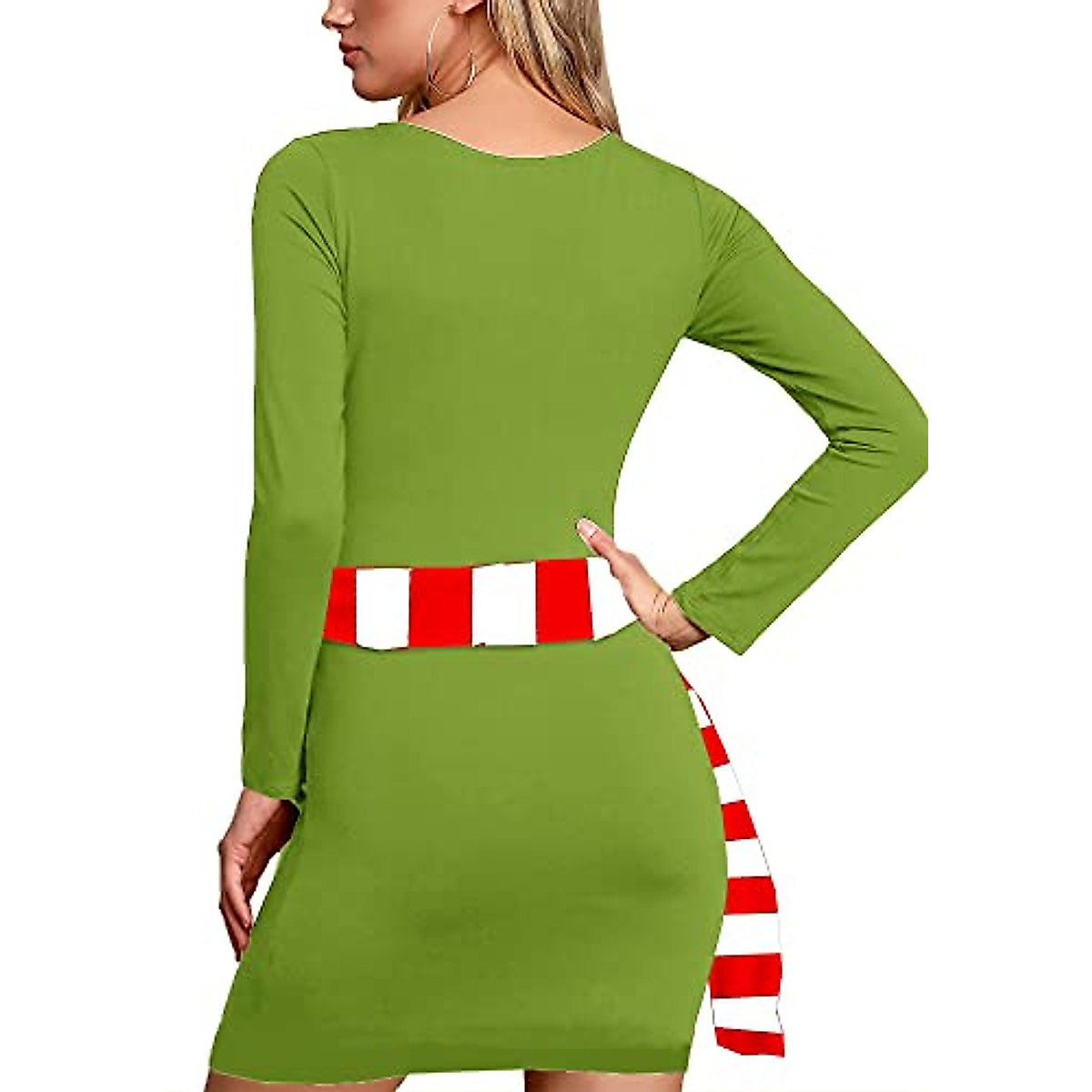 Christmas Grinch Dress for Women Ugly Holiday Party Winter Dresses with Scarf Grinch Costume S