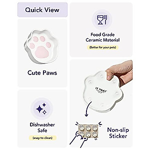 LE TAUCI Cat Food Bowl Ceramic, 8 Oz Small Shallow Cat Food Dishes for Indoor Cats, Cat Water Bowl, Relief Whisker Fatigue Cat Bowls, Cute Paw Shaped Kitten Bowls, Cat Plates, Small Animal Food Bowl