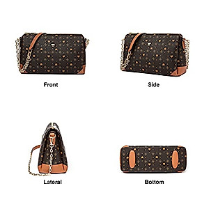 Womens Vegan Leather Crossbody Bags, PVC Faux Leather Satchel Bags for Women Brown Monogram Shoulder Bags Signature