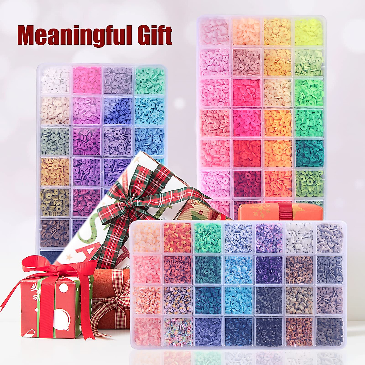 QUEFE 12600pcs, 84 Colors Clay Beads Kit for Bracelet Making, Heishi Beads Flat Round Polymer Clay Spacer Beads with Pendant Charms Kit and Letter Beads, Crafts for Earrings Bracelets Necklace