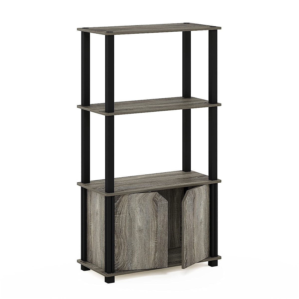 Furinno Brahms 4-Tier Multipurpose Bookcase/Bookshelf/Display Shelf/Display Rack with Door, French Oak Grey/Black