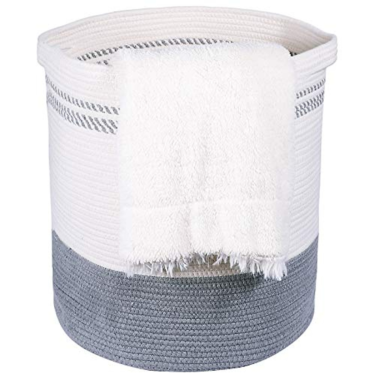 Laundry Basket for Bedroom , 24 x 18 x 18 Inches Large Rope Storage Basket with Handle, Clothes Hamper for Living Room, Cotton Rope Basket for Toys, Throws, Pillows and Towels