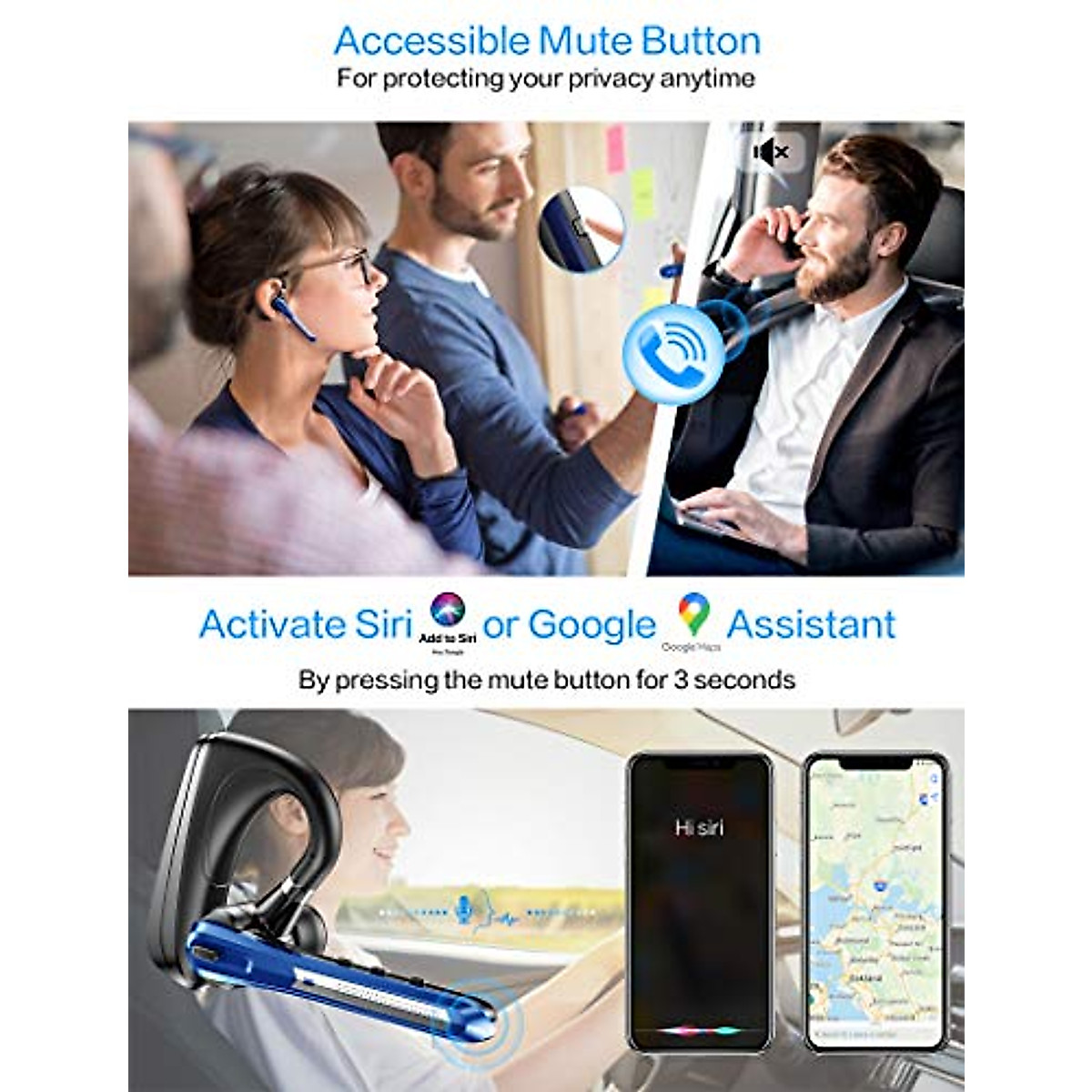 GPEESTRAC Bluetooth Headset [Upgraded] Active Noise Cancelling Bluetooth Headphones, Bluetooth Earpiece CVC8.0 Dual-Mic Hands-Free V5.0 Comfortable Earbud