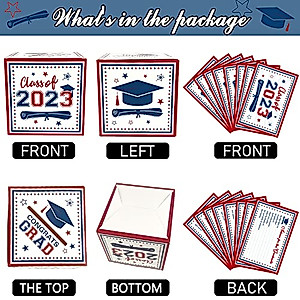 Graduation Party Decoration Red and Blue Congrats Grad Card Box with 48 PCS Advice Cards,Class of 2023 Holder Box Gift Box for College High School Graduation
