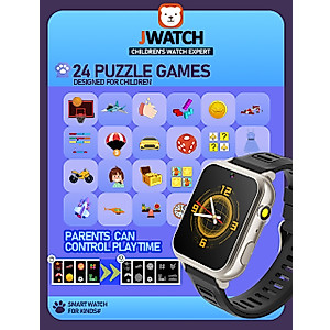 Jwatch Kids Smart Watch for Boys Girls 6-12 with Pedometer Audio Book Camera Music Player Present Birthday Christmas (Silver Frame Black)…