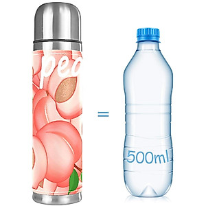 Stainless Steel Leather Vacuum Insulated Mug Peach Thermos Water Bottle for Hot and Cold Drinks Kids Adults 16 Oz