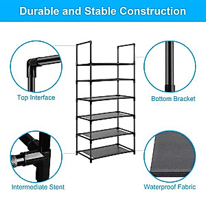 Easyhouse 6 Tier Metal Structure Free Standing Shoe Rack for Small Space Entryway, Bedroom, Closet, Narrow Vertical Shelf Organizer for Space Saving Storage