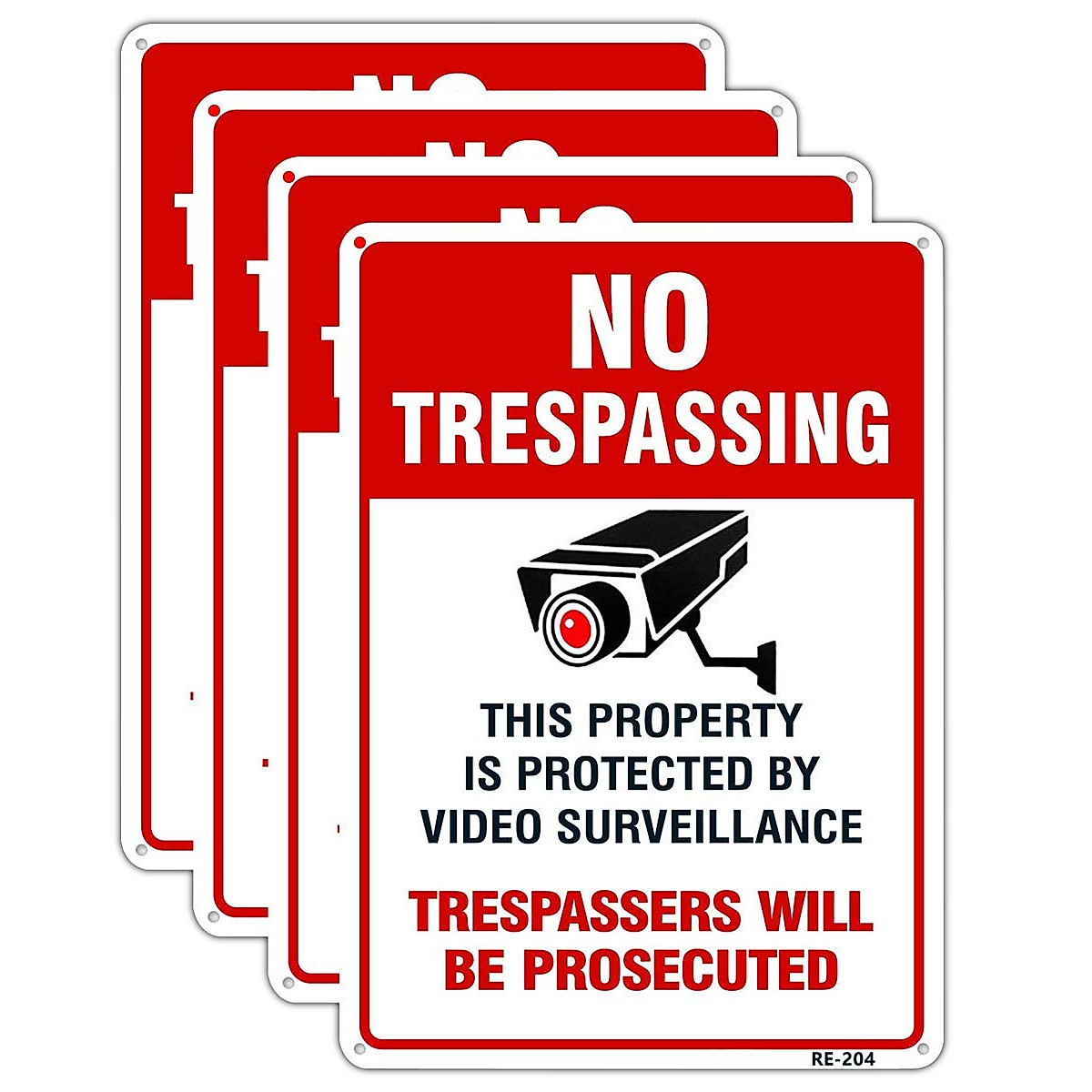 Large Video Surveillance Signs Outdoor,No Trespassing Sign Aluminum 10x14 Inch UV Ink Printed for House and Business (4-Pack)