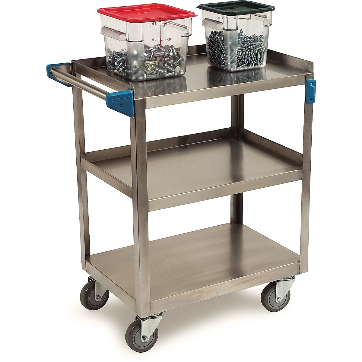 Carlisle FoodService Products Stainless Steel 3 Shelf Utility Cart, 15.5" x 24", Silver, 300 Pound Capacity