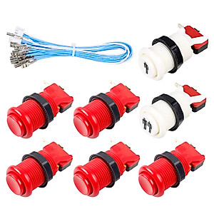Fosiya 7X Arcade Buttons 30mm Happ Type Standard Push Buttons Switch with 20cm Buttons Cable for Arcade Joystick Arcade1up Games Console (Red)