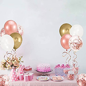 Rose Gold White Balloons, 50pcs 12 Inches Gold and White Latex Balloons for Baby Shower, Wedding, Birthday Party Backdrop Decorations