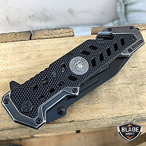 9" MEGK USMC Marines Tanto Military Spring Assisted Open Rescue Pocket Knife Black