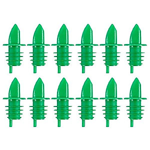 (Pack of 12) Green Free-Flow Liquor Pourer, Bottle Pour Spouts by Tezzorio