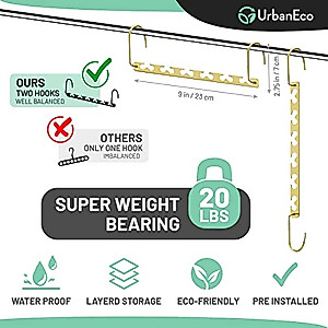 UrbanEco Golden Space Saving Hangers Organizer for Clothes - Closet Metal Hanger for Heavy Clothes - Space Saver Hanger for Dorm Room - Collapsible Dual Hook Magic Hanging Storage Organizer (6 Pack)