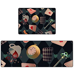 Kitchen Rugs and Mats Set of 2 Pieces Anti Fatigue Standing Mat Wonderland Floating Decoration Non Slip Washable Comfort Flooring Carpet Runner for Kitchen Home