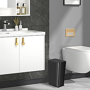 SHPMXUPW 3 Pack Bathroom Small Trash Can with Lid,10L / 2.6 Gallon Slim Garbage Bin Wastebasket with Pop-Up Lid for Bedroom, Office, Kitchen, Craft Room, Fits Under Desk/Cabinet/Sink/Black