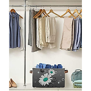 Teal White Daisy Storage Bins 2 Pack, Large Waterproof Storage Baskets for Shelves Closet, Rustic Bubble Abstract Art Gray Storage Basket Foldable Storage Box Cube Storage Organizer with Handles