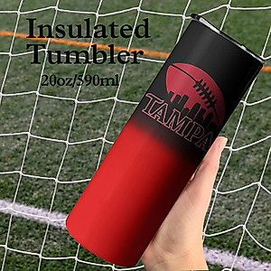 Tampa Classic Stainless Steel Tumbler with Lid and Straw, City Football Fans Gifts,20oz Football Team Skinny Travel Mug Tumbler Cup Water Botter