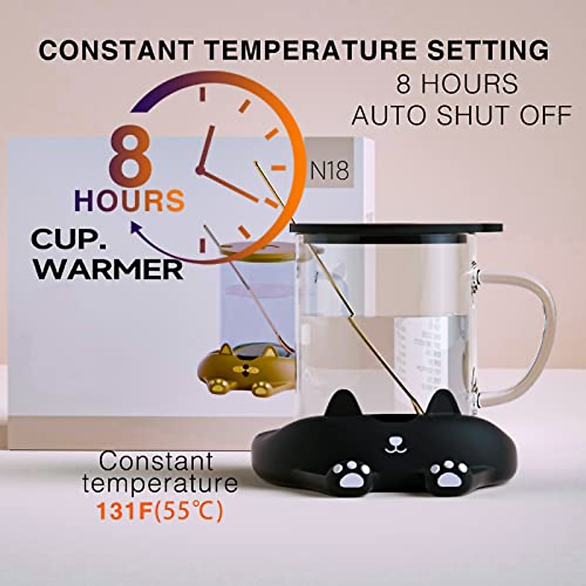 DUHEL Coffee Mug Warmer, Coffee Warmer for Desk with 3 Temp Settings, Cup Warmer for Desk Auto Shut Off, Cute Mug Warmer for Desk(Black)