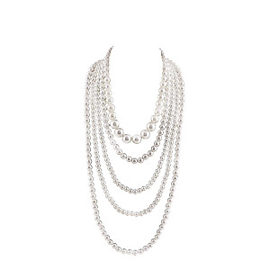 GRACE JUN Multilayer Strand Chain White Faux Pearls Flapper Beads Cluster Long Choker Necklace(White)