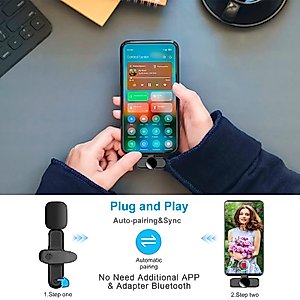 Wireless Lavalier Microphone for Android Phone, Plug-Play Cordless Omnidirectional Condenser Recording Mic with Noise Reduction and Auto Sync for Video Recording, Vlog, YouTube, Tiktok, Interview