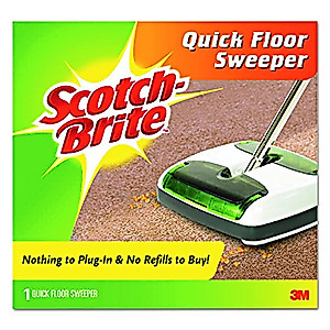 Scotch-Brite M007CCW Quick Floor Sweeper, Rubber Bristles, 42" Aluminum Handle, White