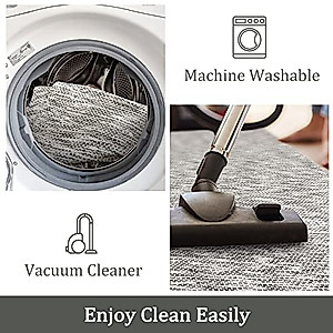 Lahome Hallway Runner, 2x6 Handwoven Reversible Washable Runner Rug, Grey Cotton Farmhouse Low Pile Bathroom Rug Long Carpet for Laundry Sink Doorway Decor