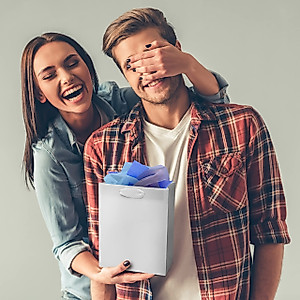 White Gift Bags with Handles - 8x4x10 Inch 25 Pack Designer Shopping Bags in Bulk, Small Gift Wrap with Fabric Ribbon Handle for Boutiques, Small Business, Retail Stores, Merchandise, Birthday Parties