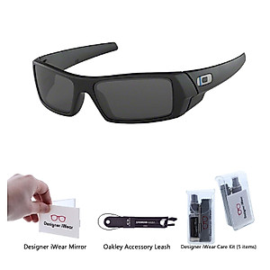 Oakley Gascan OO9014 901411 Matte Black- Blue Stripe/Grey Sunglasses + BUNDLE Accessory Leash + BUNDLE with Designer iWear Eyewear Kit