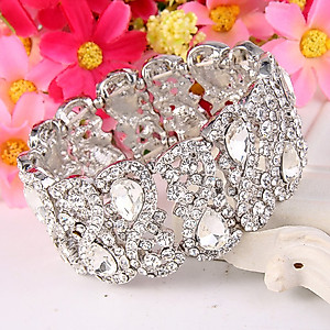 EVER FAITH Women's Austrian Crystal Teardrop 8-Shaped Knot Elastic Stretch Bracelet Clear Silver-Tone