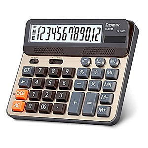 Comix Desktop Calculator, Large Computer Keys, 12 Digits Display, Champaign Gold Color Panel, C-2735