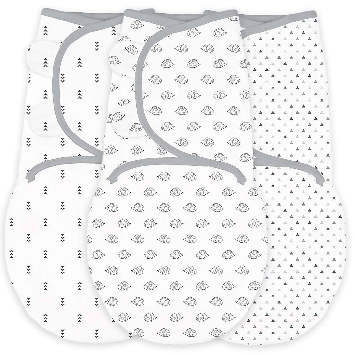 SwaddleDesigns Swaddle Blanket with Adjustable Wrap, Set of 3, Tiny Hedgehog, Black